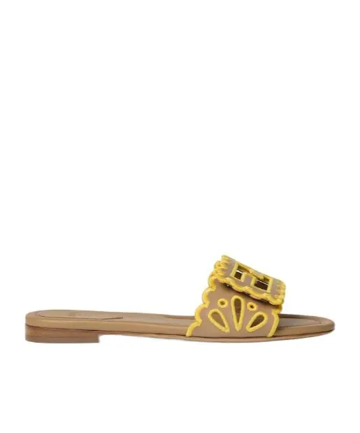 Fendi Openwork Embroidered Slides - Green