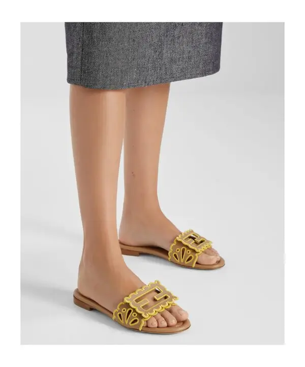 Fendi Openwork Embroidered Slides - Green