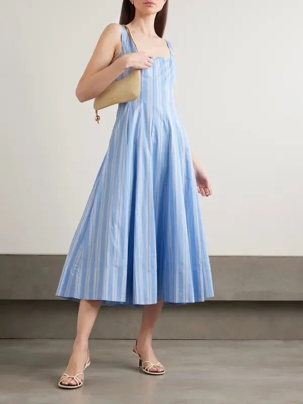 Staud Wells Striped Sleeveless Midi Dress - Blue