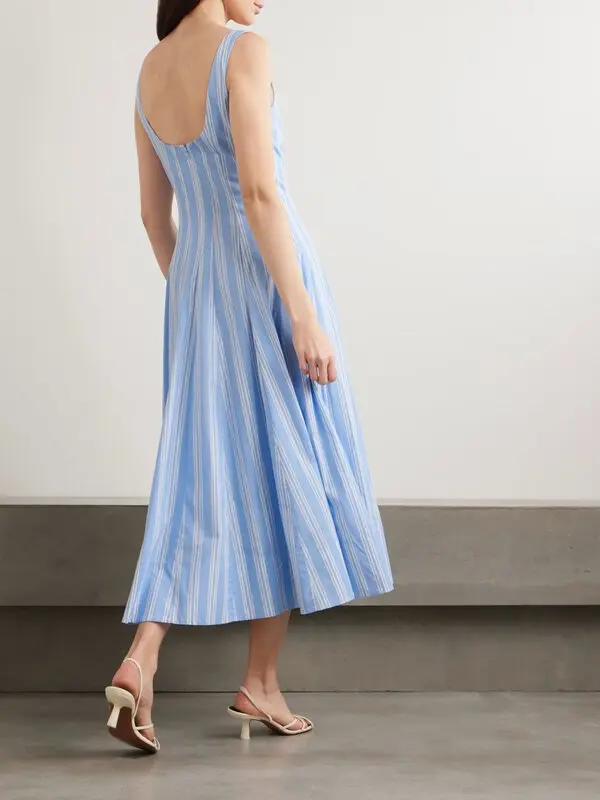 Staud Wells Striped Sleeveless Midi Dress - Blue
