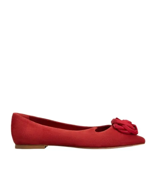ROGER VIVIER Suede Ballet Flats With Rose Embellishment - Red