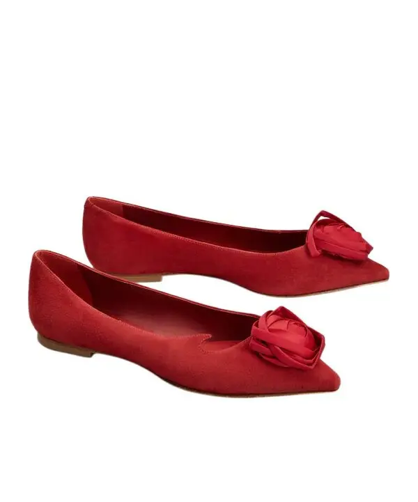 ROGER VIVIER Suede Ballet Flats With Rose Embellishment - Red