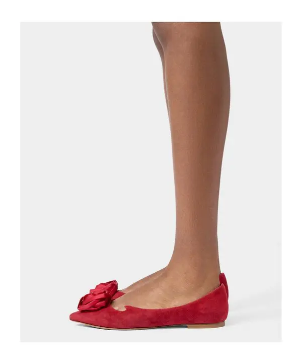 ROGER VIVIER Suede Ballet Flats With Rose Embellishment - Red