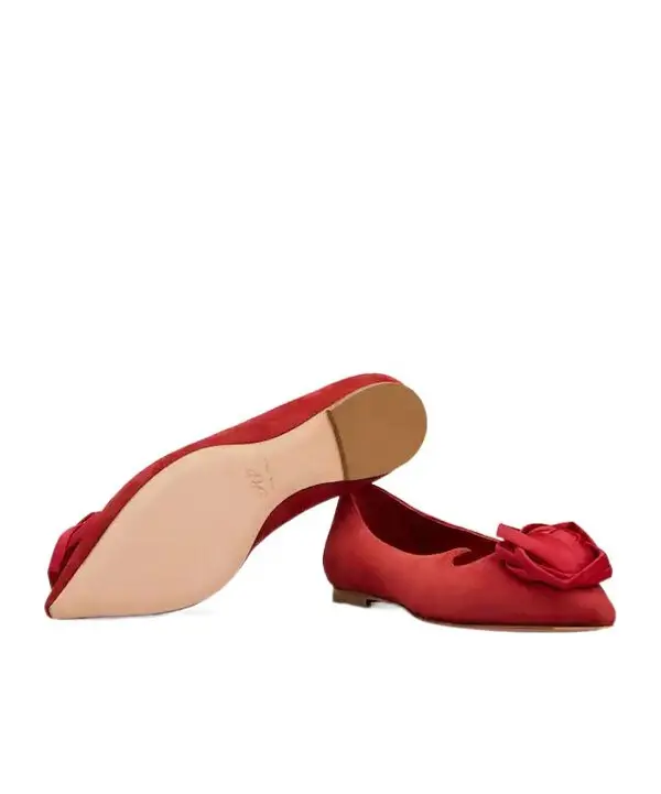 ROGER VIVIER Suede Ballet Flats With Rose Embellishment - Red