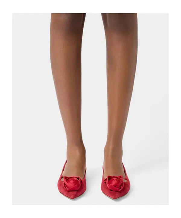 ROGER VIVIER Suede Ballet Flats With Rose Embellishment - Red