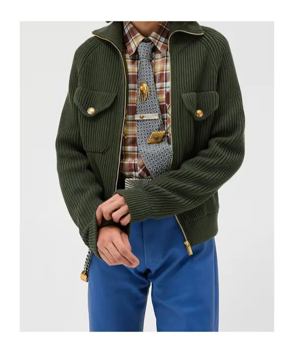 Versace Ribbed Zip-up High Neck Cardigan