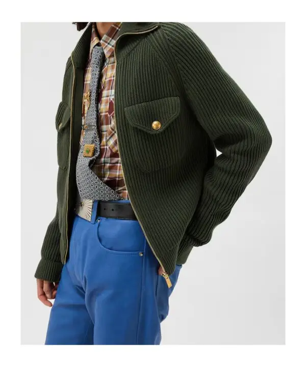 Versace Ribbed Zip-up High Neck Cardigan