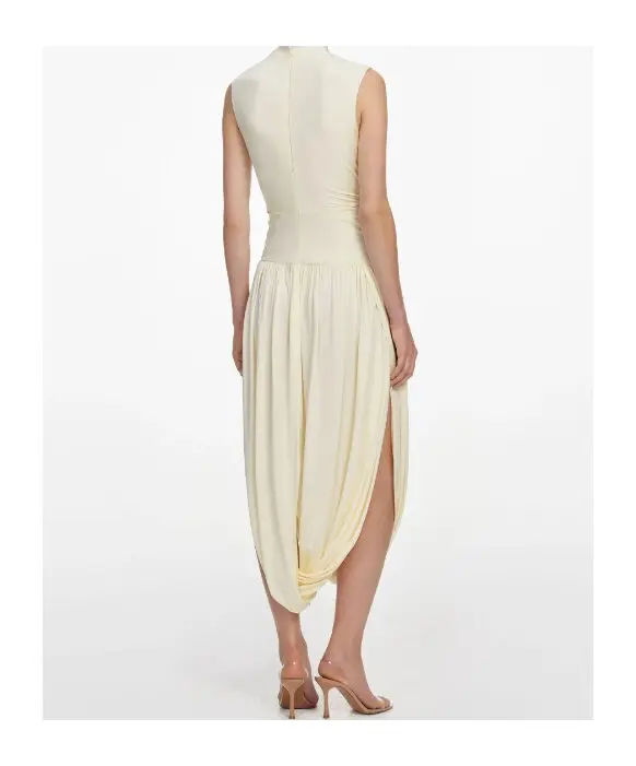 SELF-PORTRAIT Asymmetrical High Neck Midi Wrap Dress - Yellow