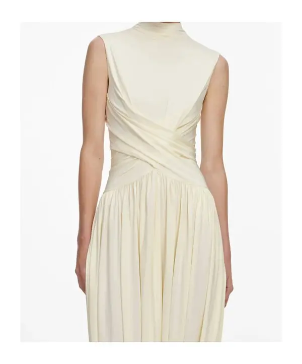 SELF-PORTRAIT Asymmetrical High Neck Midi Wrap Dress - Yellow