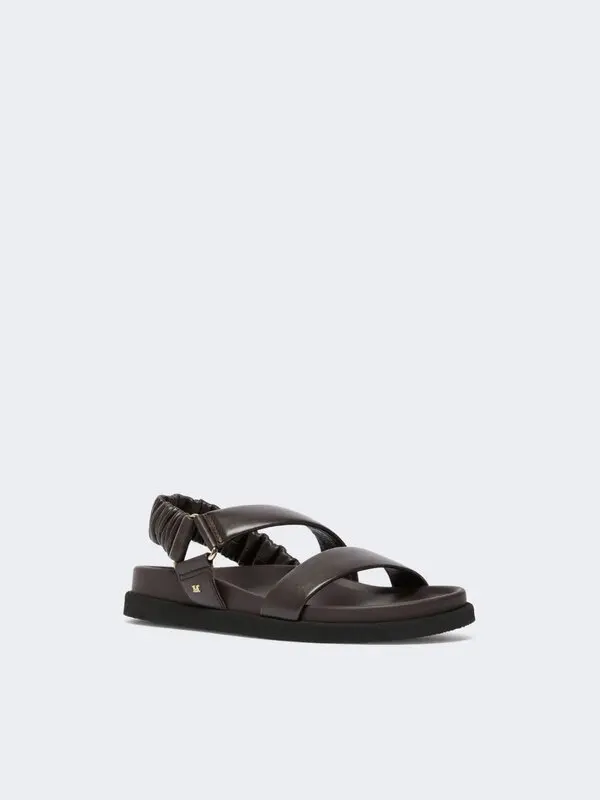 Max Mara Leather Macro Strap Sandals - Chocolate-colored