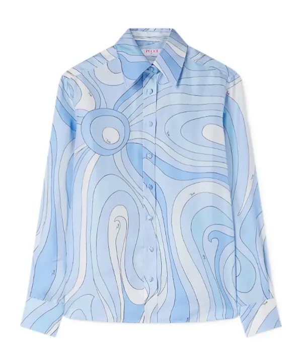 Emilio Pucci Printed Silk Button-up Shirt - Blue