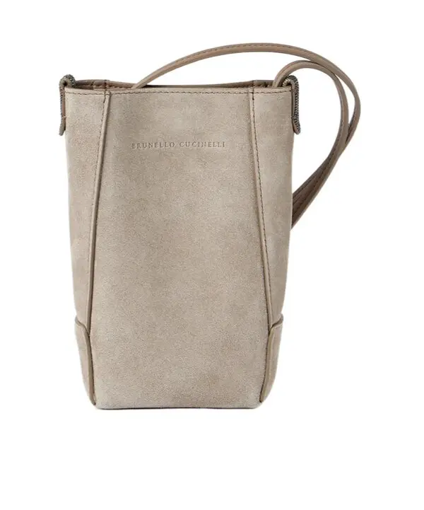 Brunello Cucinelli Beaded Suede Phone Pouch - Beige