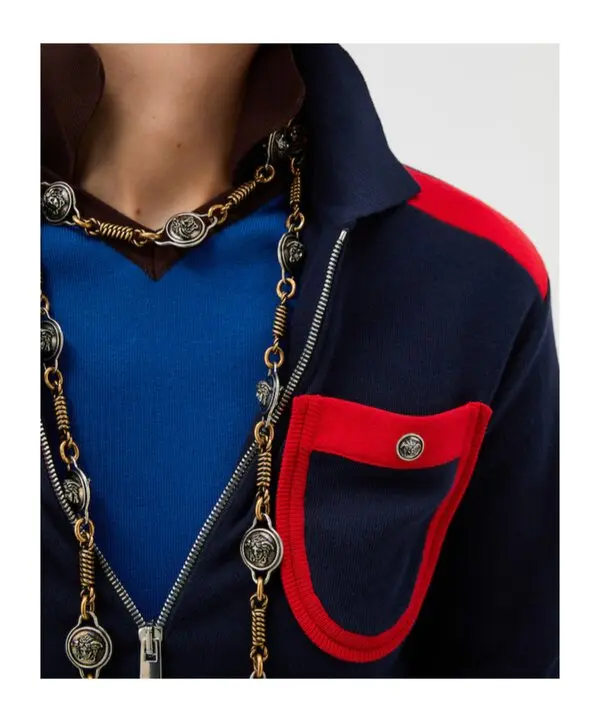 Versace Long-sleeved Zipped Cardigan With Medusa Hardware