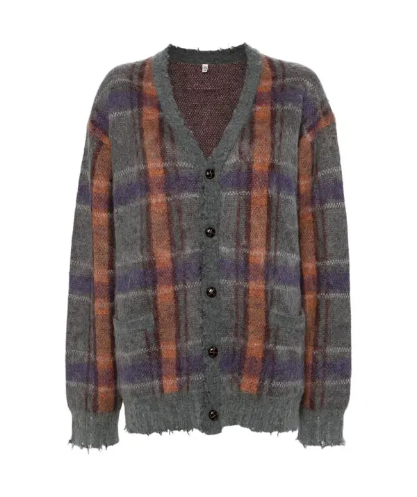 R13 Checked V-neck Cardigan - Gray/multi