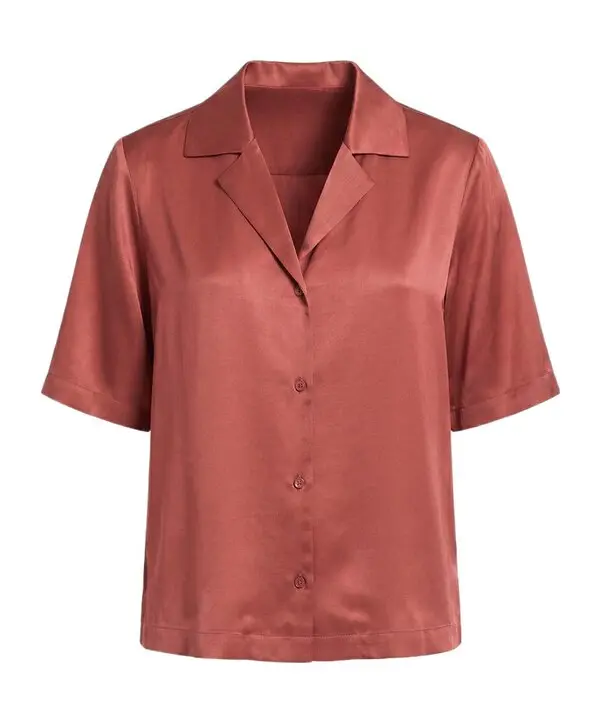 Peserico Short-sleeve Button Shirt With Classic Lapels - Red-leaf Heather