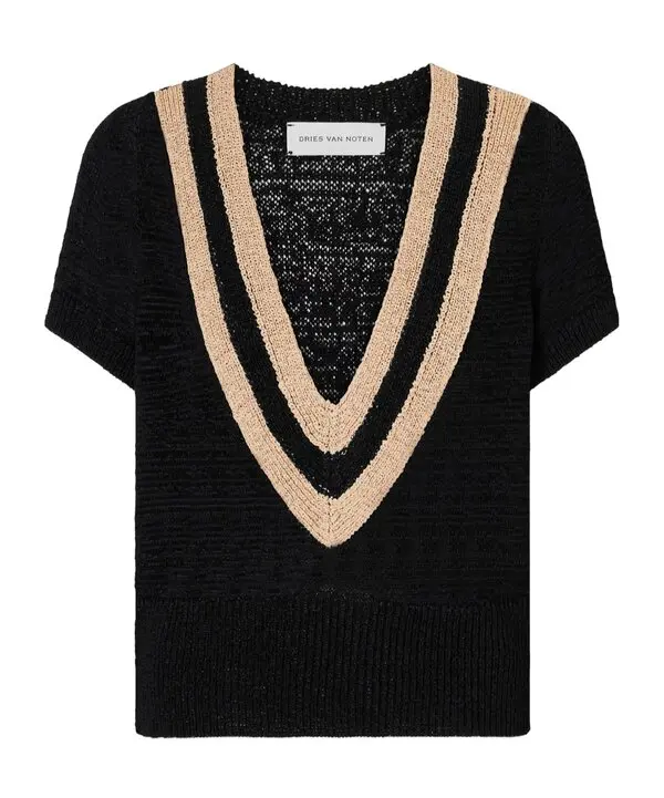 Dries Van Noten V-neck Knit Sweater With Contrasting Piping