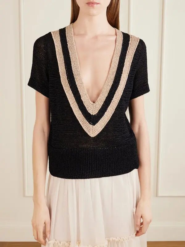 Dries Van Noten V-neck Knit Sweater With Contrasting Piping
