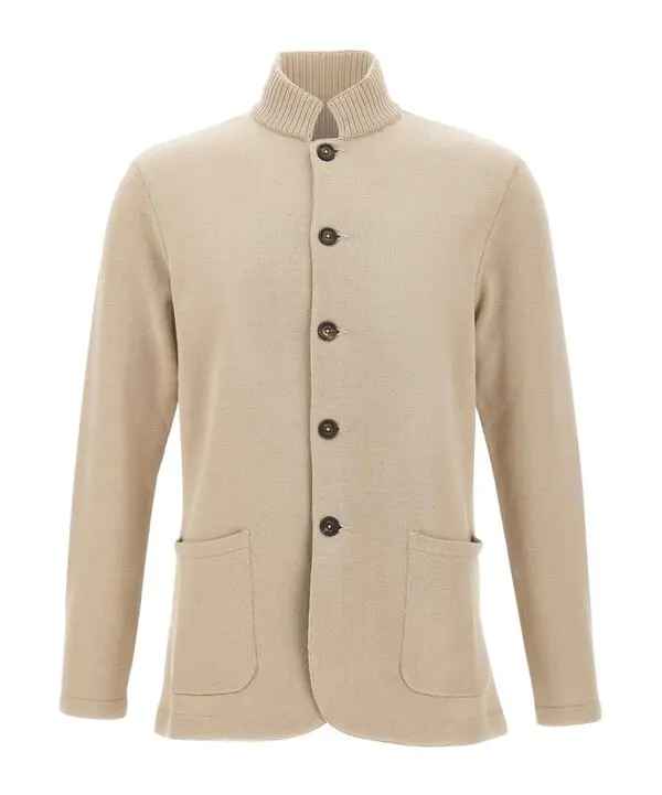 Eleventy Ribbed Collar Buttoned Cardigan - Nude
