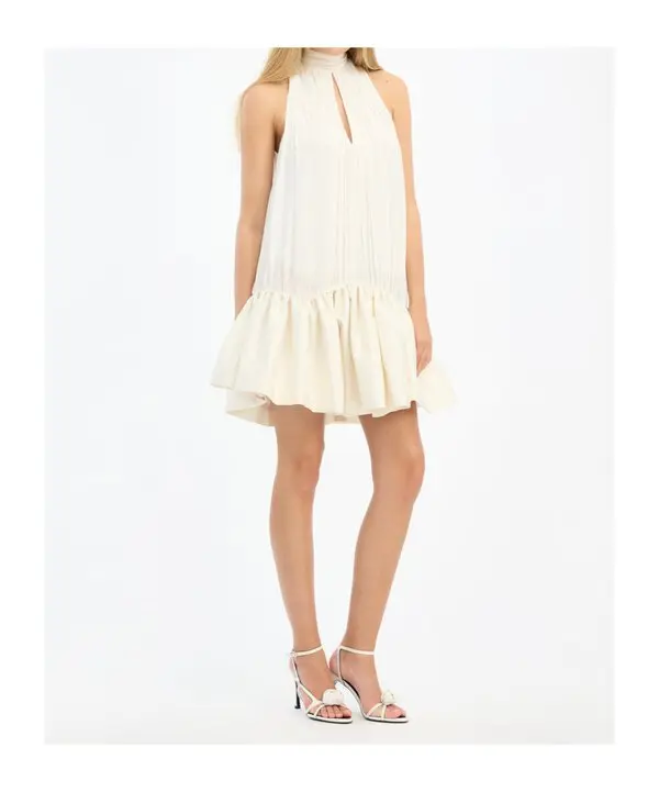 ROTATE BY BIRGER CHRISTENSEN Gathered Pleated Mini Dress - White