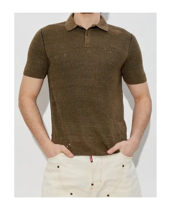DIESEL® Distressed Knitted Polo Shirt - Brown