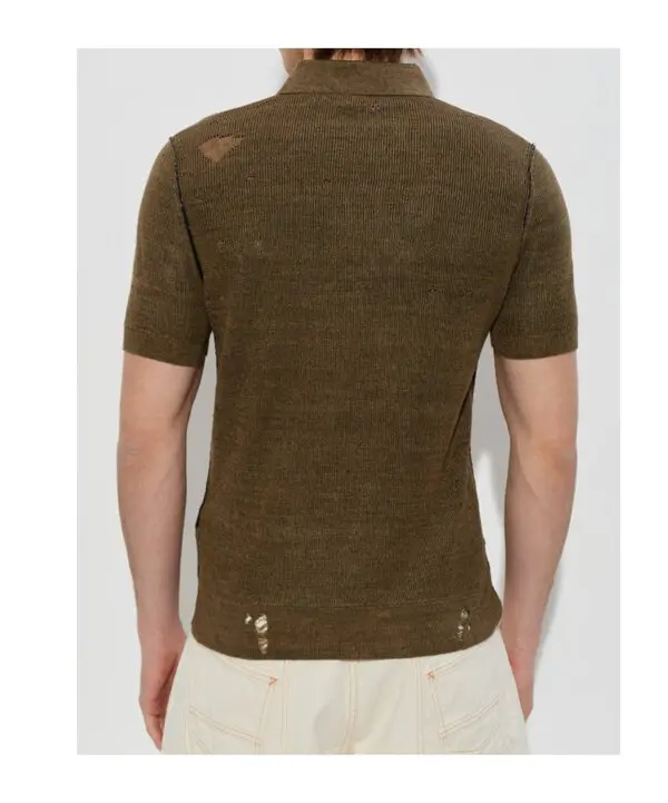 DIESEL® Distressed Knitted Polo Shirt - Brown