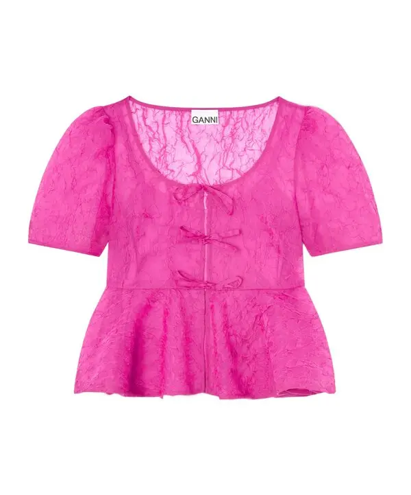 GANNI Shibori Organza Peplum Top