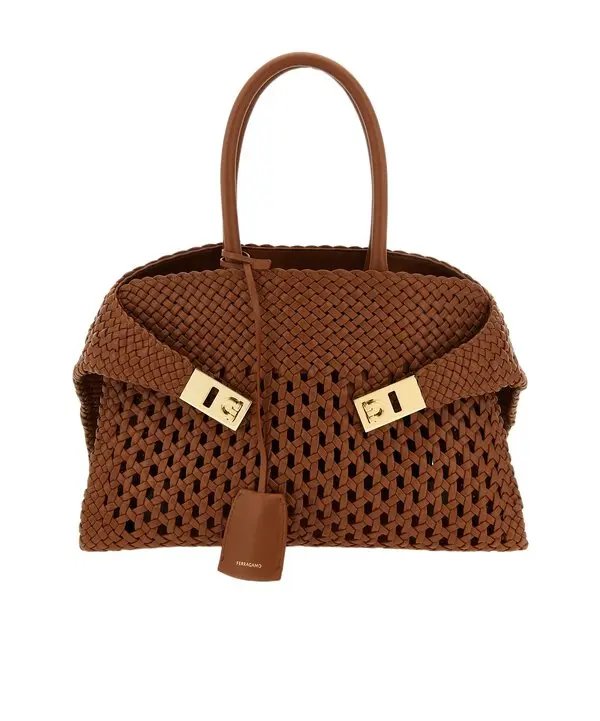 FERRAGAMO Woven Leather Handbag - Brown