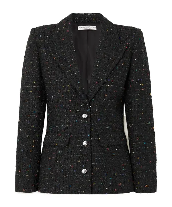 Alessandra Rich Sequin-embellished Metallic Tweed Blazer - Black