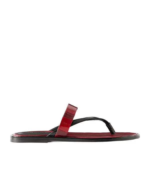 Dries Van Noten Striped Leather Flip Flop Sandals - Red