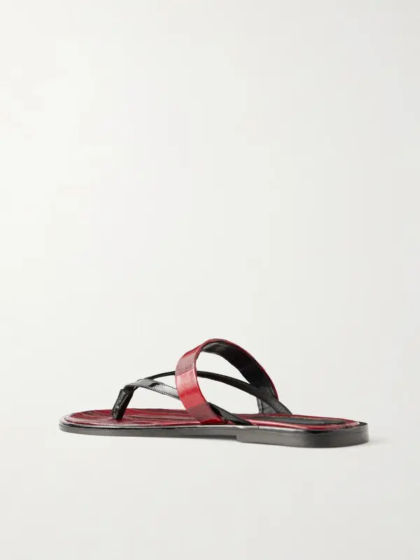 Dries Van Noten Striped Leather Flip Flop Sandals