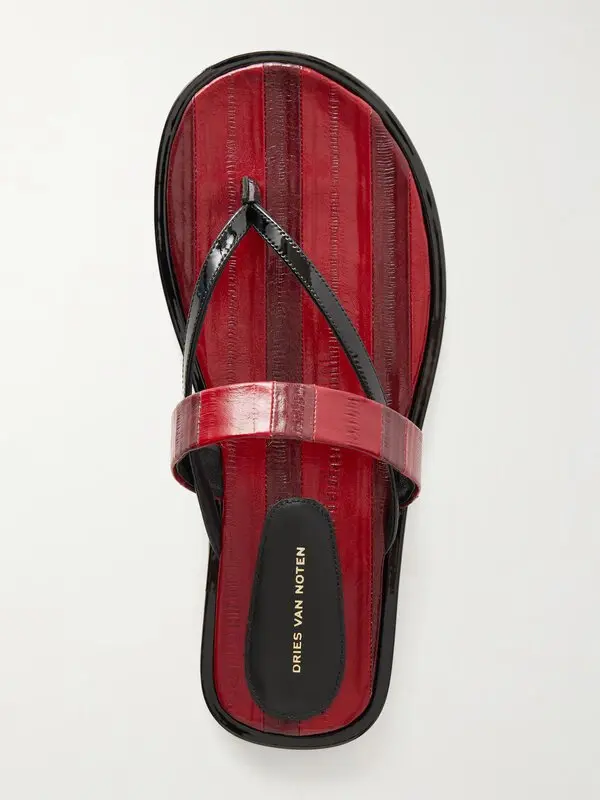 Dries Van Noten Striped Leather Flip Flop Sandals