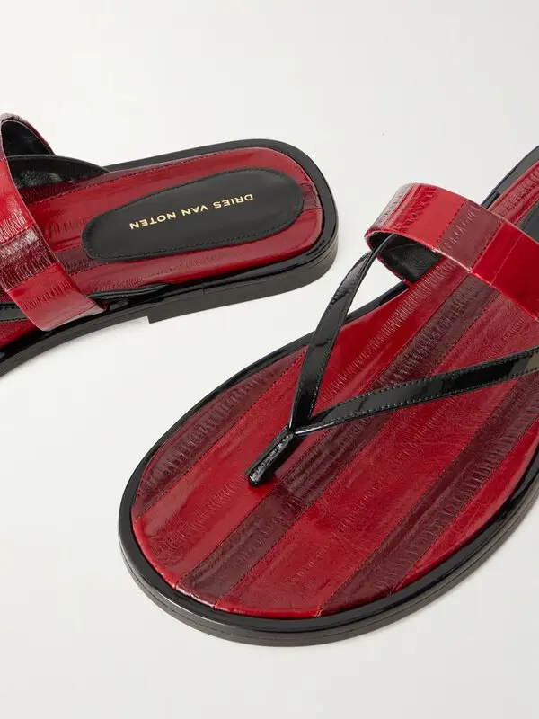 Dries Van Noten Striped Leather Flip Flop Sandals