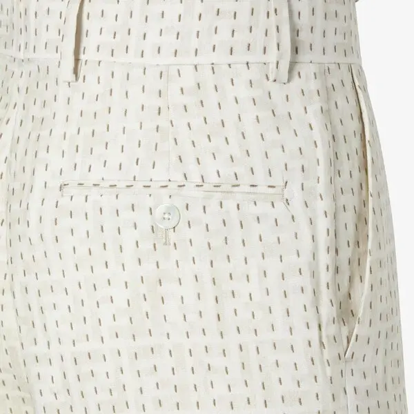 Fendi Beige Linen Shorts With Ff Stitching Motif - Light Brown