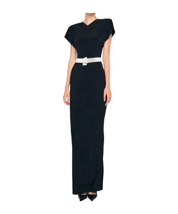Norma Kamali Cap Sleeve Shoulder Pad Maxi Dress