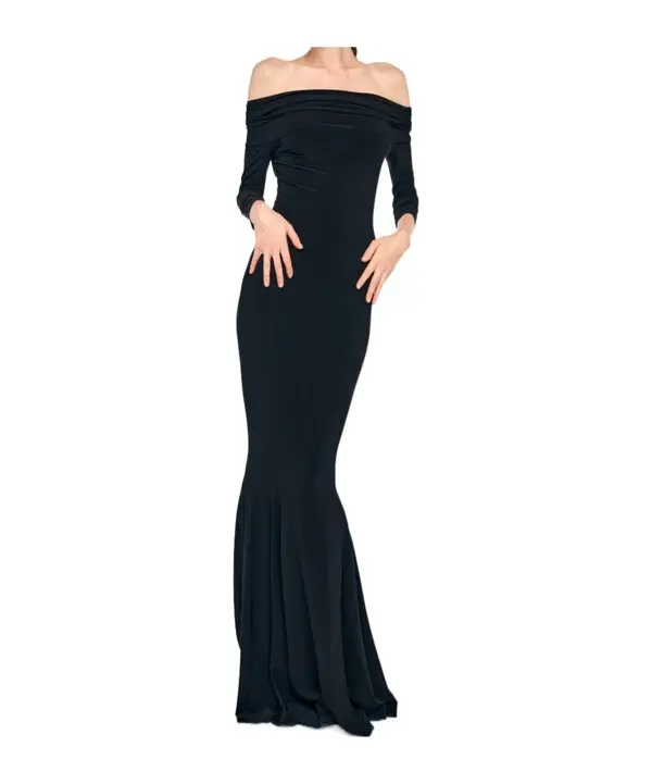 Norma Kamali 3/4 Sleeve Cowl Fishtail Gown