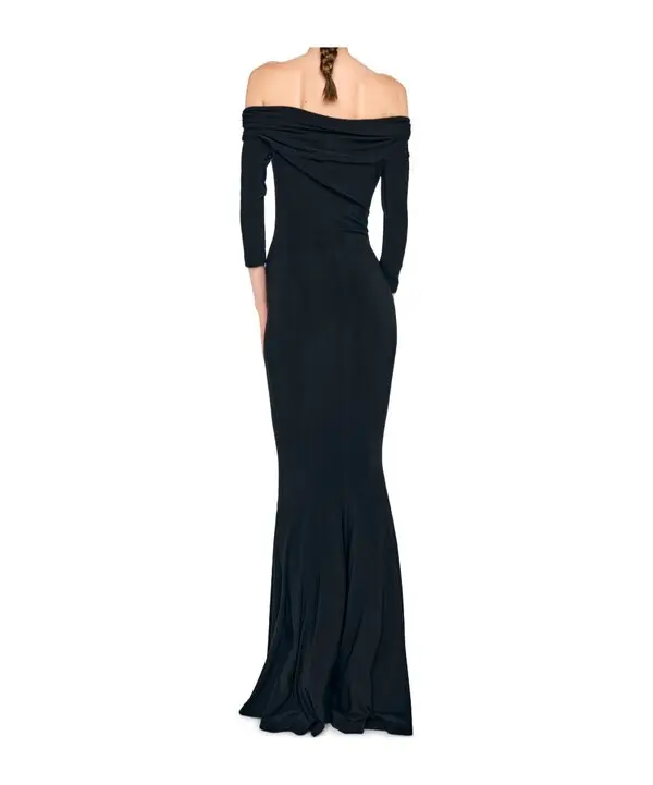 Norma Kamali 3/4 Sleeve Cowl Fishtail Gown