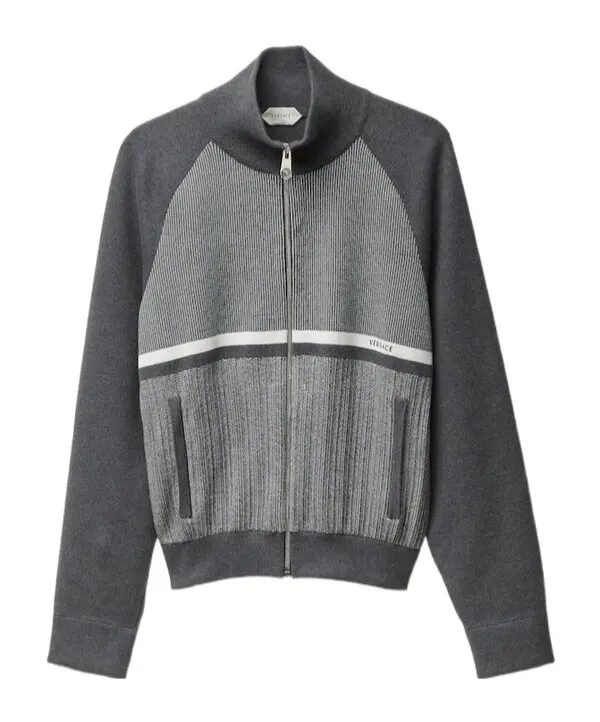Versace Embroidered Jacquard Knitted Zipped Cardigan