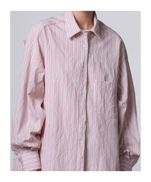 ROBERTO COLLINA Oversized Crinkled Striped Shirt