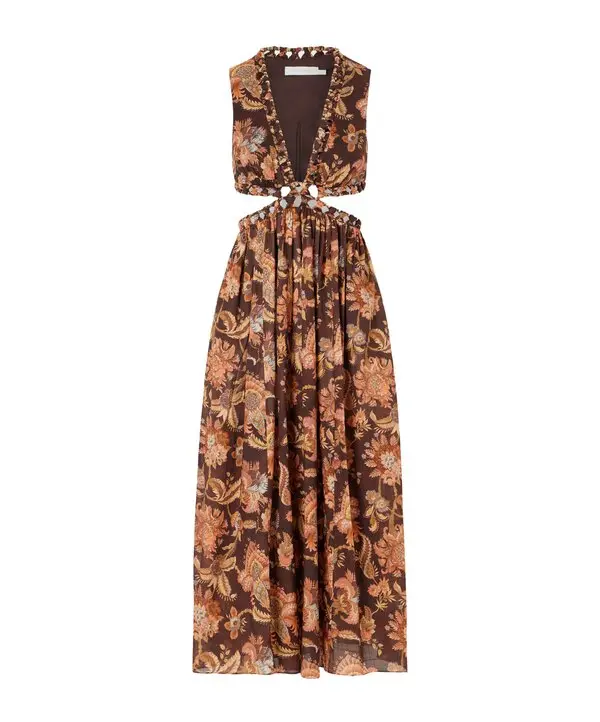 Zimmermann Aster Cut-out Printed Cotton Midi Dress
