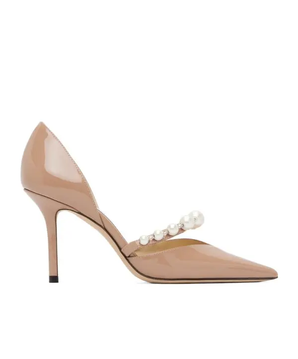JIMMY CHOO Aurelie 85 Pointed Toe High Heels With Pearl Embellishment - Nude
