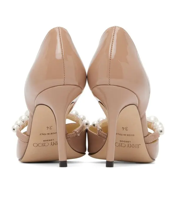 JIMMY CHOO Aurelie 85 Pointed Toe High Heels With Pearl Embellishment - Nude