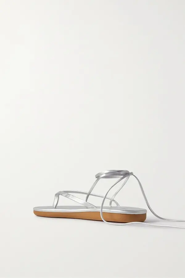 ANCIENT GREEK SANDALS Metallic Leather Ankle Tie Sandals