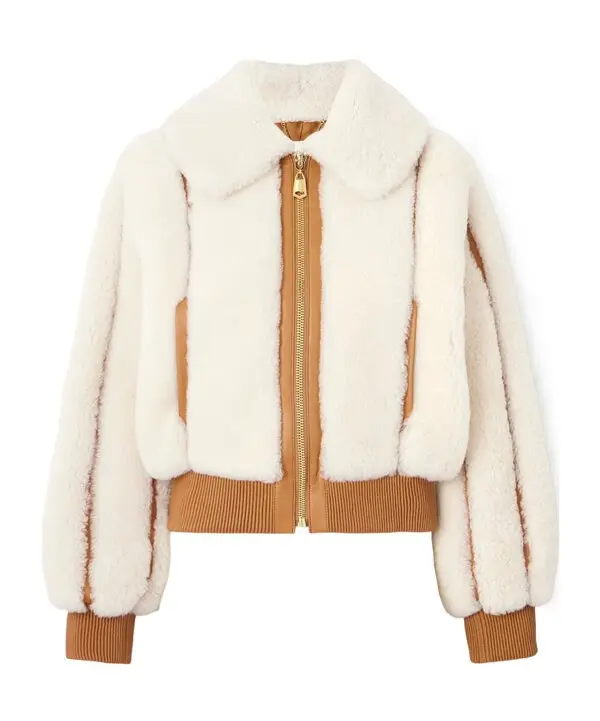 Zimmermann Shearling Bomber Jacket With Leather Paneling - White