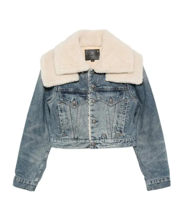 R13 Long Sleeve Denim Jacket With Wool Collar