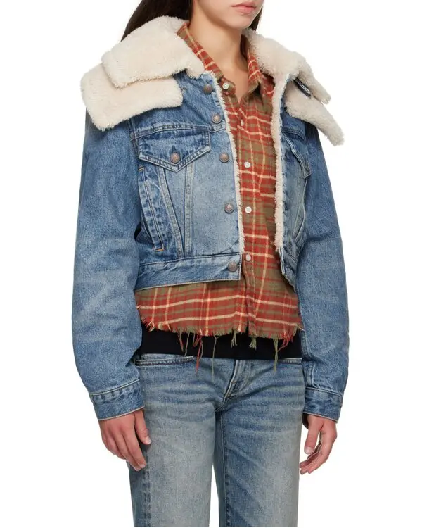 R13 Long Sleeve Denim Jacket With Wool Collar