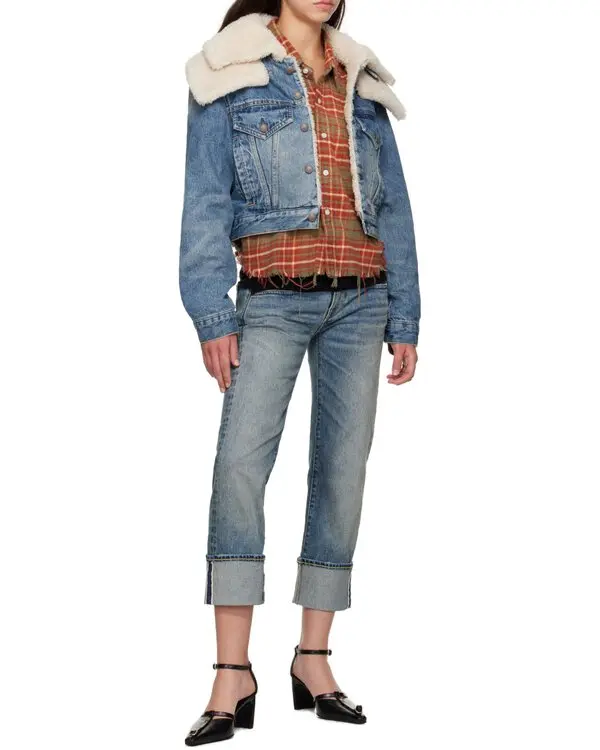 R13 Long Sleeve Denim Jacket With Wool Collar