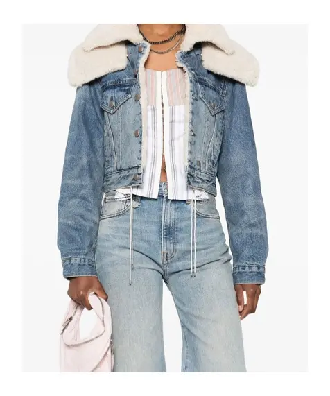 R13 Long Sleeve Denim Jacket With Wool Collar