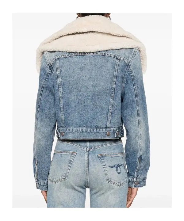 R13 Long Sleeve Denim Jacket With Wool Collar