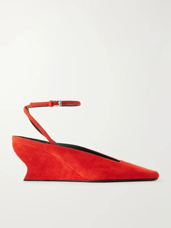 Alaïa Suede Wedge Mules With Ankle Straps