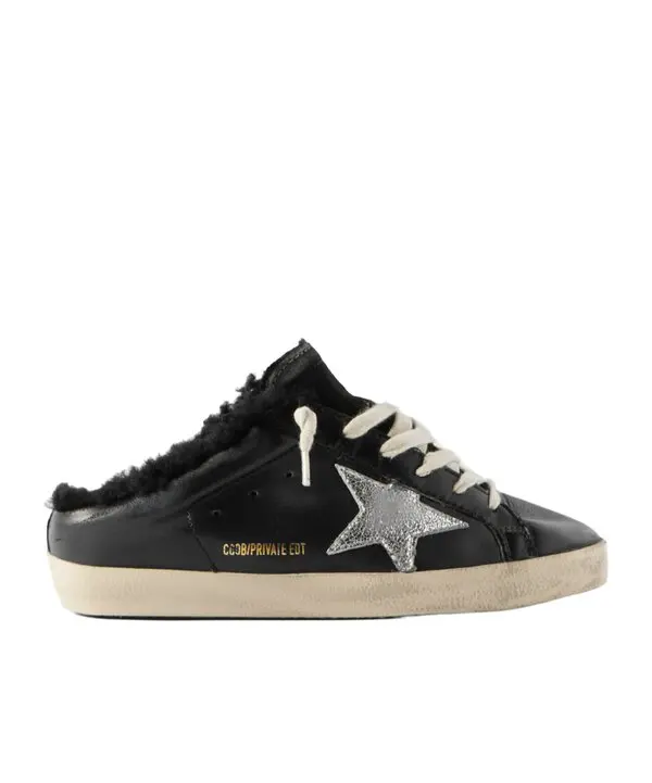 GOLDEN GOOSE Super-star Sabot Distressed Shearling-lined Leather Slip-on Sneakers